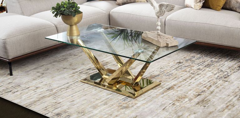 Mesa De Centro Rectangular Royal Gold Lv Dorado